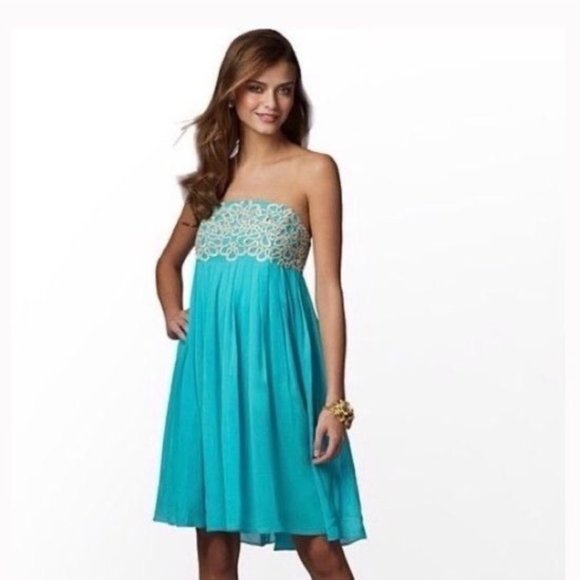 Lilly Pulitzer | Dresses | Lilly Pulitzer 00 Jillie Aqua Blue Gold ...